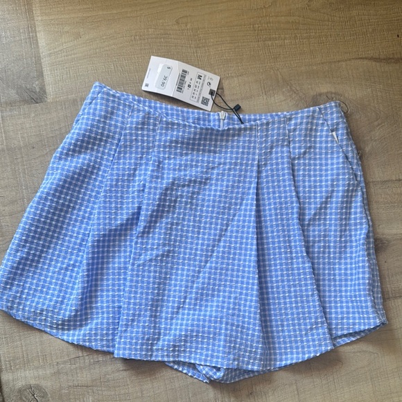 Zara | Shorts | Nwt Zara Blue Gingham Skort | Poshmark